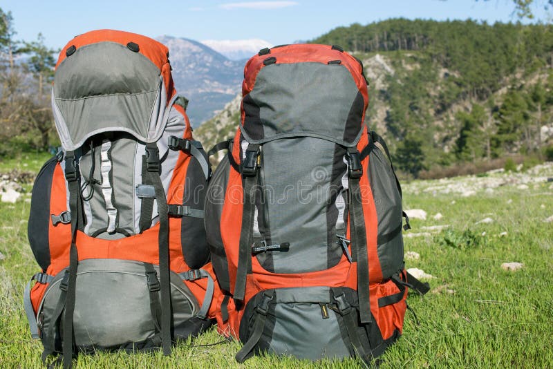 Camping with Backpacks in the Mountains with Views of the Mountains ...