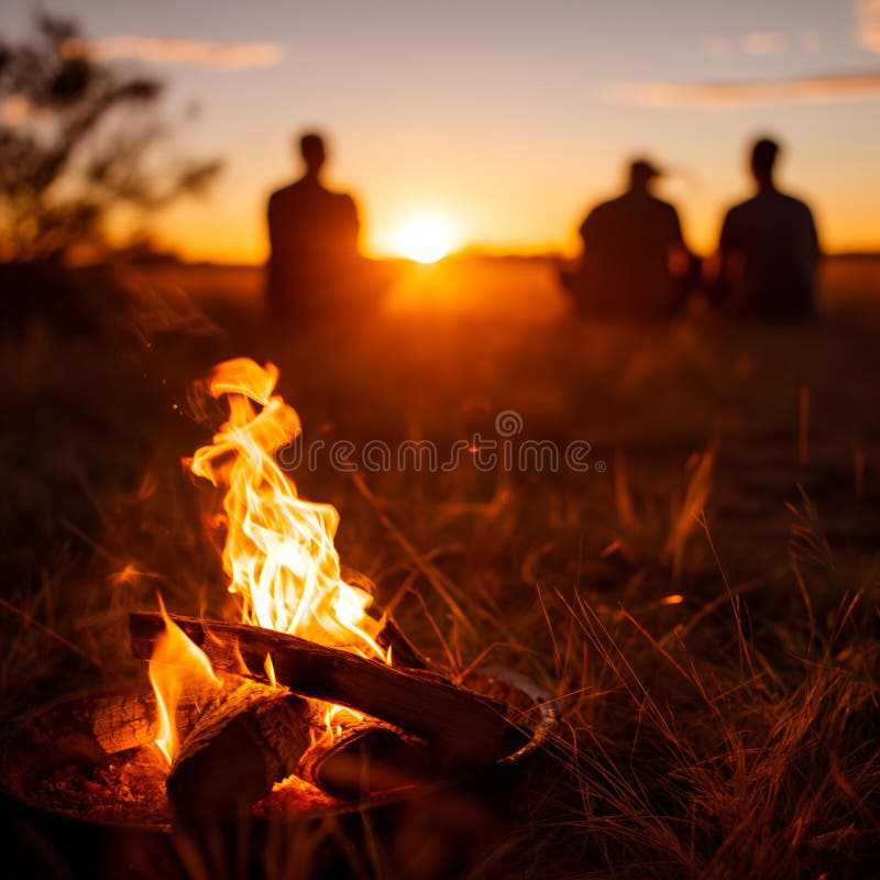 Camping Banner. Fire and Tent at Sunset. Campfire Stock Illustration ...