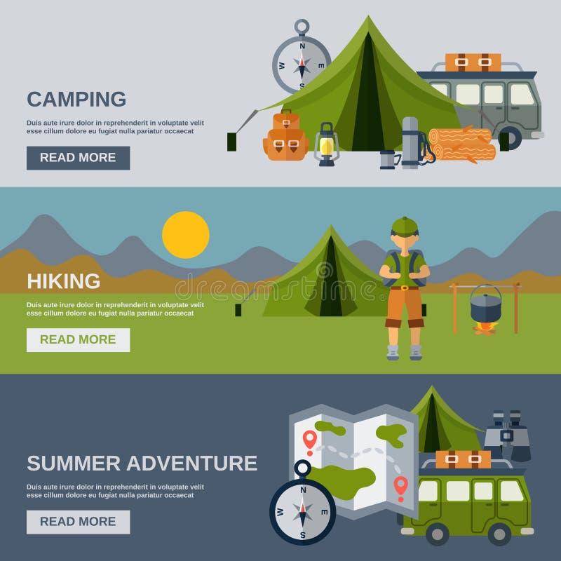 Camping Banner Set stock vector. Illustration of isolated - 56577628