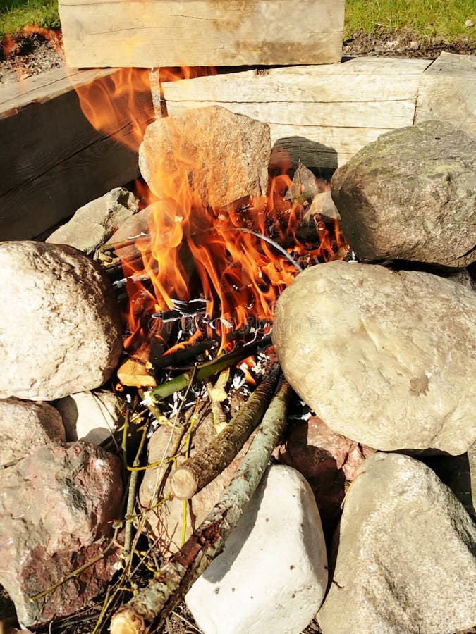Camping BBQ made of stone stock image. Image of summer - 94083787