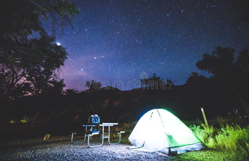 Camping in Campground Area at Night with Star on the Sky in National ...