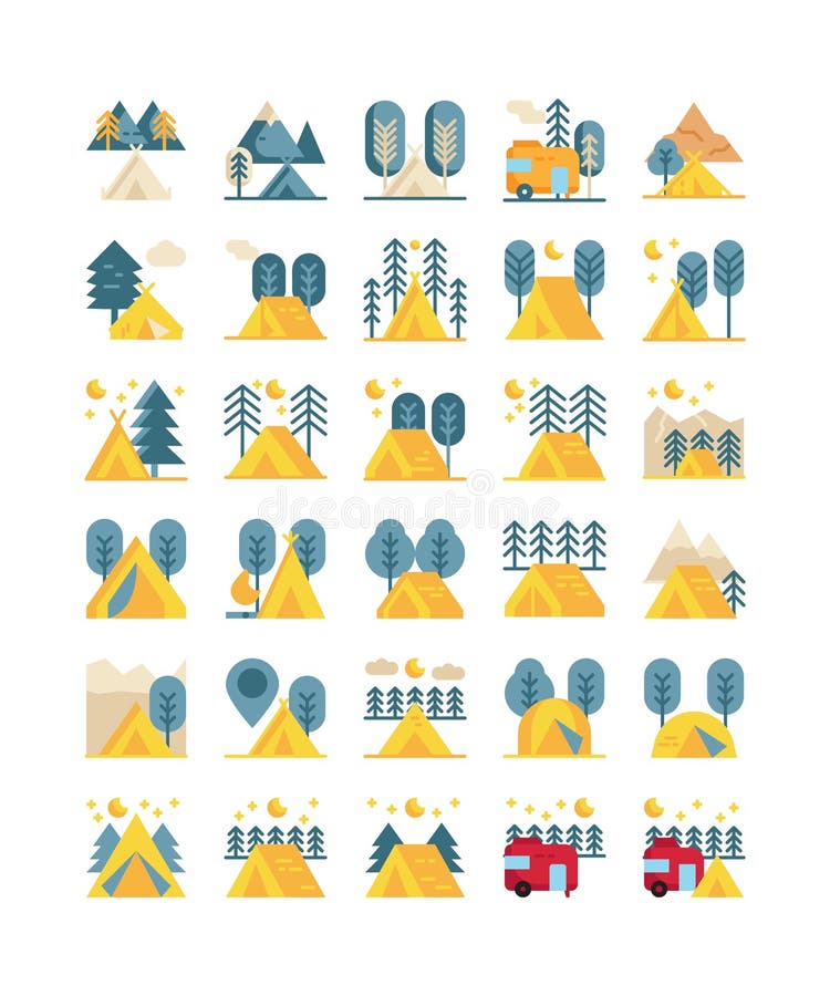 Camping, Campground Flat Icon Stock Vector - Illustration of badge ...