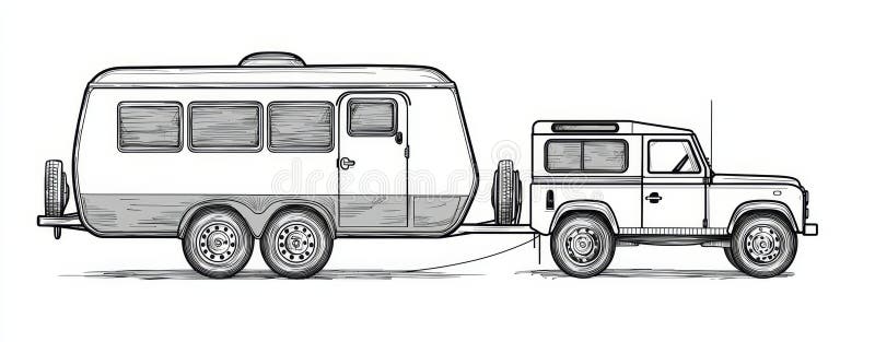 A Camping Caravan with a Trailer Drawn by Hand Stock Image - Image of ...