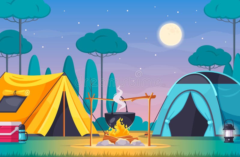 Camping Cartoon Composition Stock Vector - Illustration of decorative ...