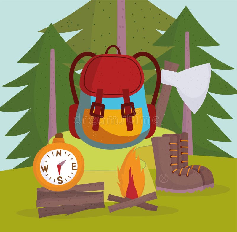 Camping equipment cartoon stock vector. Illustration of seasonal ...