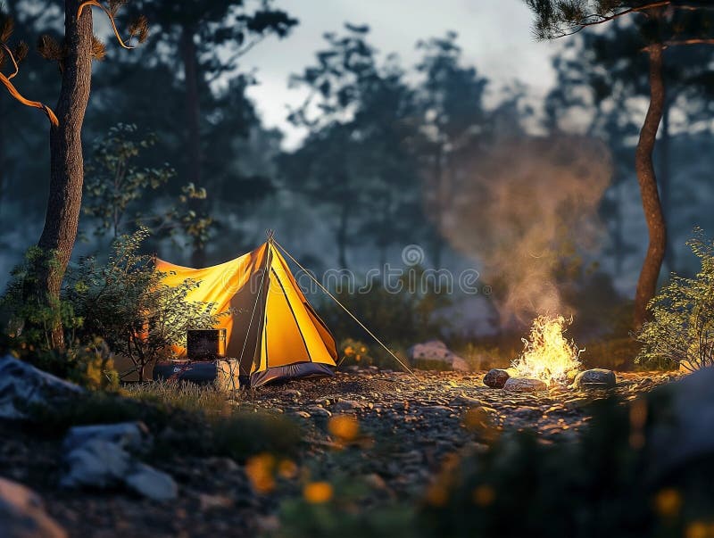 Camping Fire Close Up of Tent, Camp Fire, Tent, Woods and Camp Fire ...