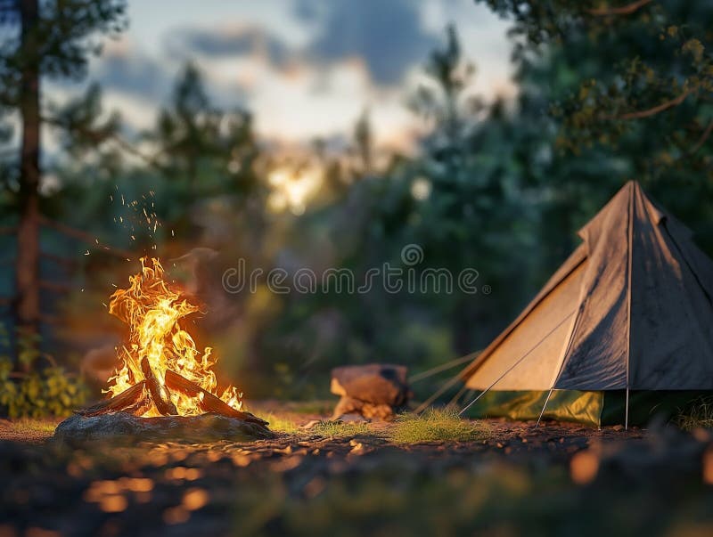 Camping Fire Close Up of Tent, Camp Fire, Tent, Woods and Camp Fire ...