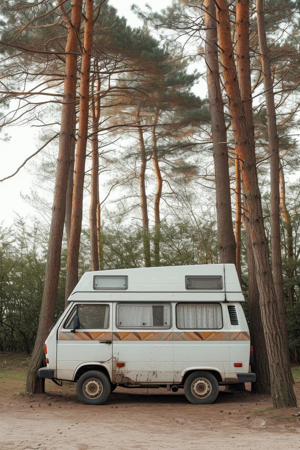 Camping in the Forest of the Motorhome . Holidays in a Camper Van Stock ...