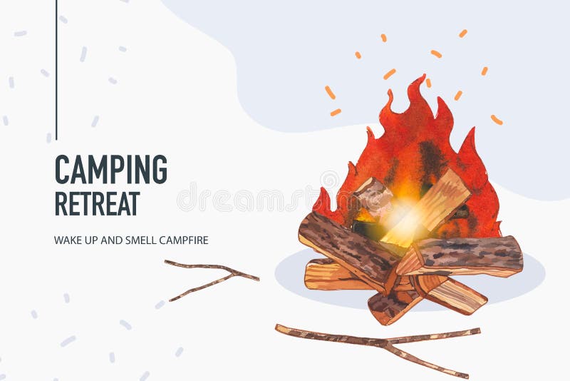 Camping Frame Design with Campfire Watercolor Illustration Stock Vector ...