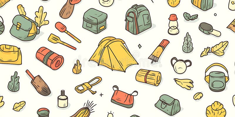 Camping Gear Pattern Free Seamless Texture Background Wallpaper Stock ...