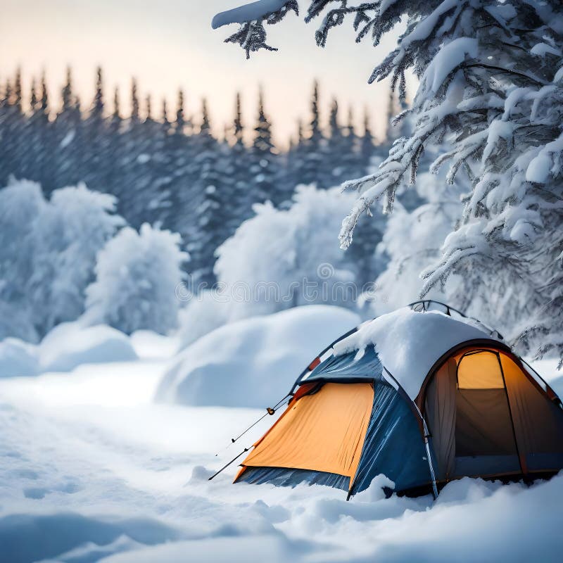 Camping Tent in a Heavy Snow Area - Ai Generated Image Stock ...