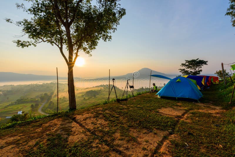 Camping on High Mountain with Mist Editorial Photography - Image of ...