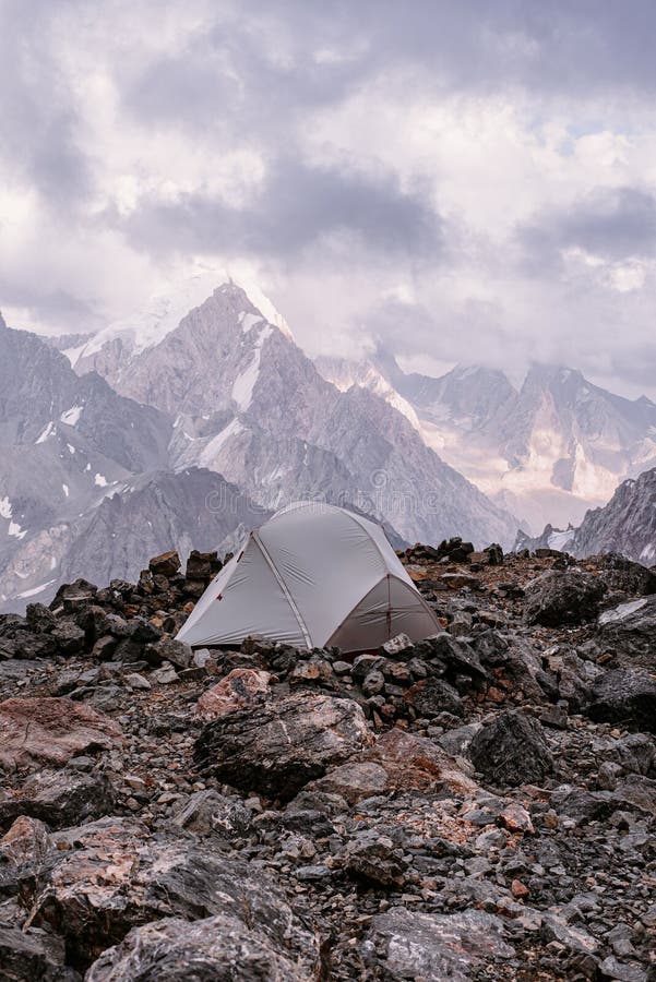 Camping High in the Mountains in a Tent Stock Image - Image of dark ...