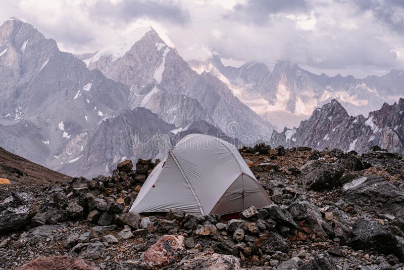 Camping High in the Mountains in a Tent Stock Image - Image of tent ...