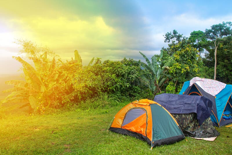 .Camping His Tent Sun Light Stock Photo - Image of outdoors, nature ...
