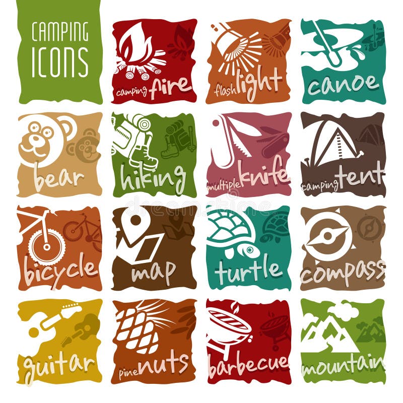Camping icon set stock vector. Illustration of compass - 99148572