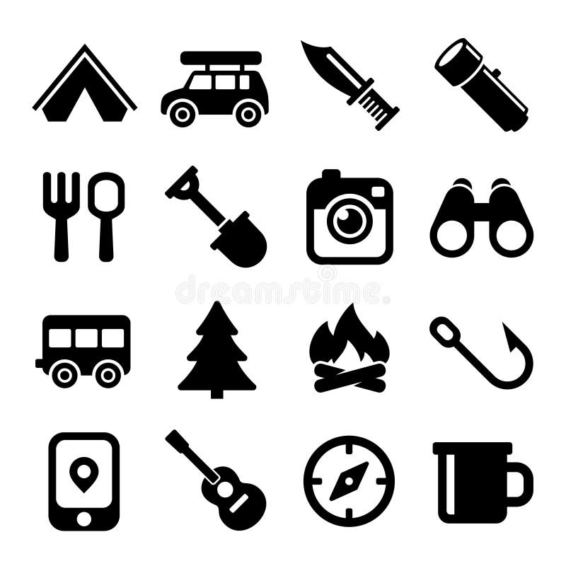 Camping Icons Set stock vector. Illustration of forest - 53062192