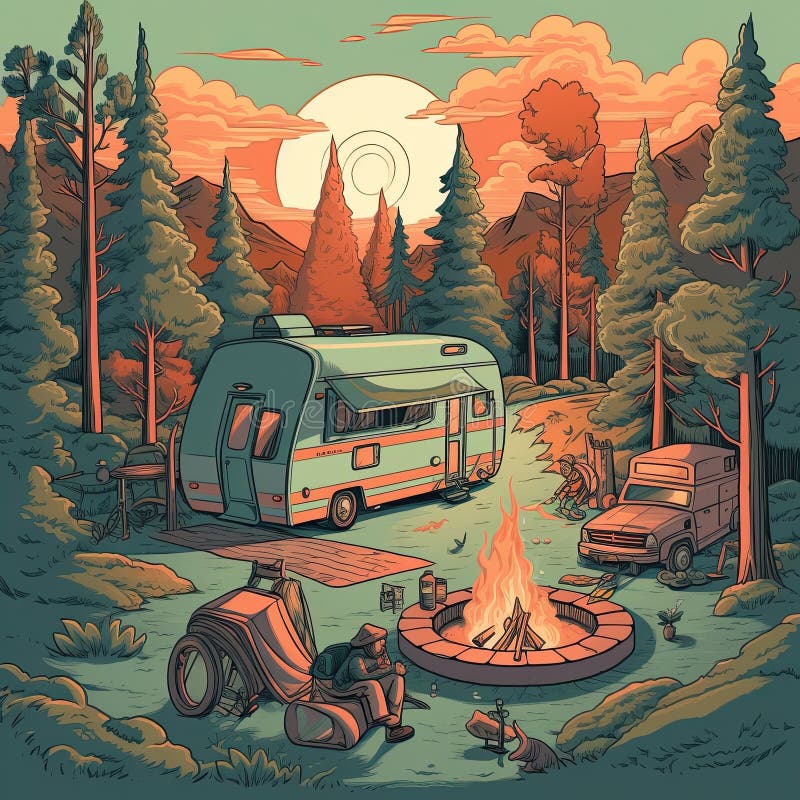 Camping Illustration - Made with Generative AI Tools Stock Illustration ...