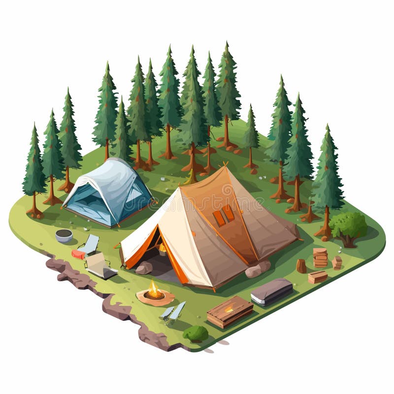 Camping Isometric Vector Flat Minimalistic Isolated Illustration Stock ...