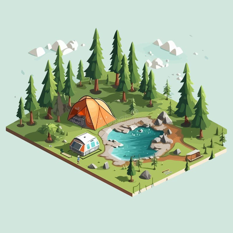 Camping Isometric Vector Flat Minimalistic Isolated Illustration Stock ...
