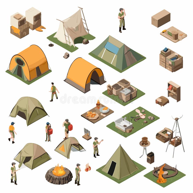 Camping Isometric Vector Set Isolated Illustration Stock Vector ...