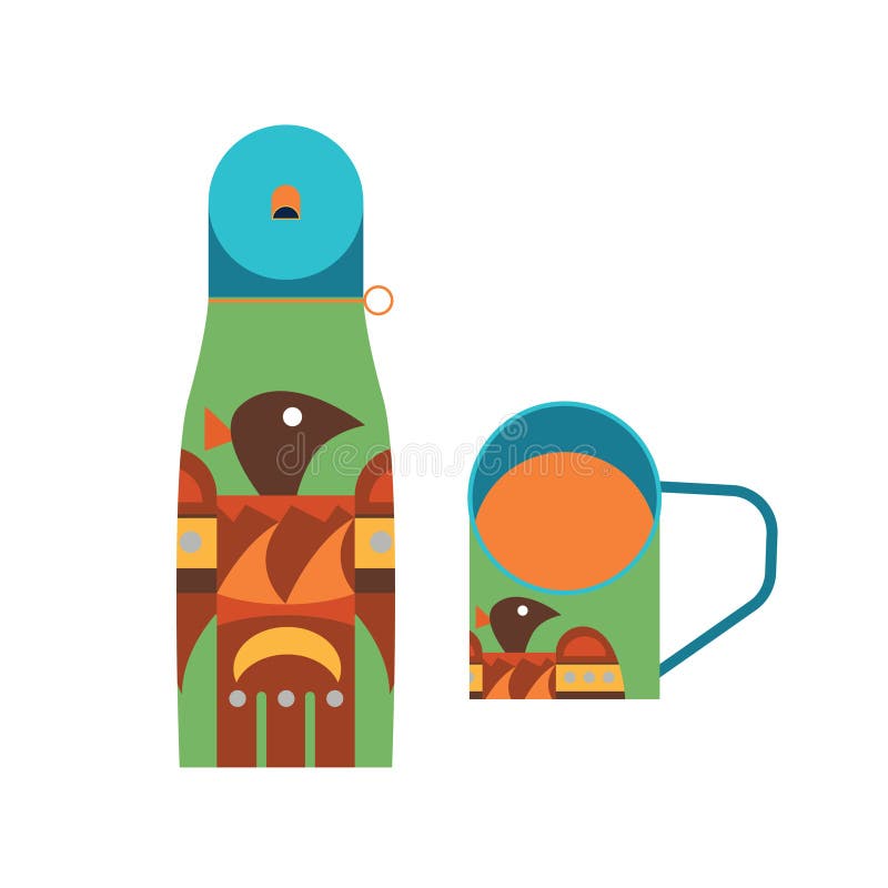 A Water Bottle and Mug Decorated with Native American Folk Patterns ...