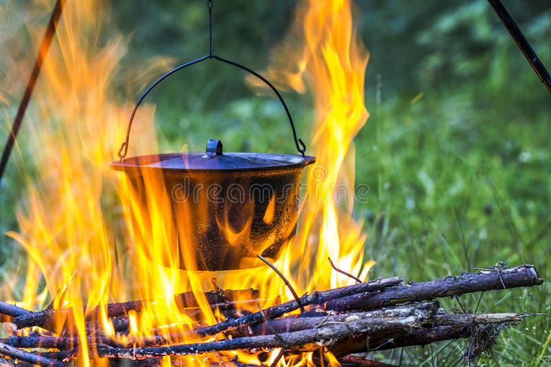 Camping Kitchenware - Pot on the Fire at an Outdoor Campsite Wit Stock ...