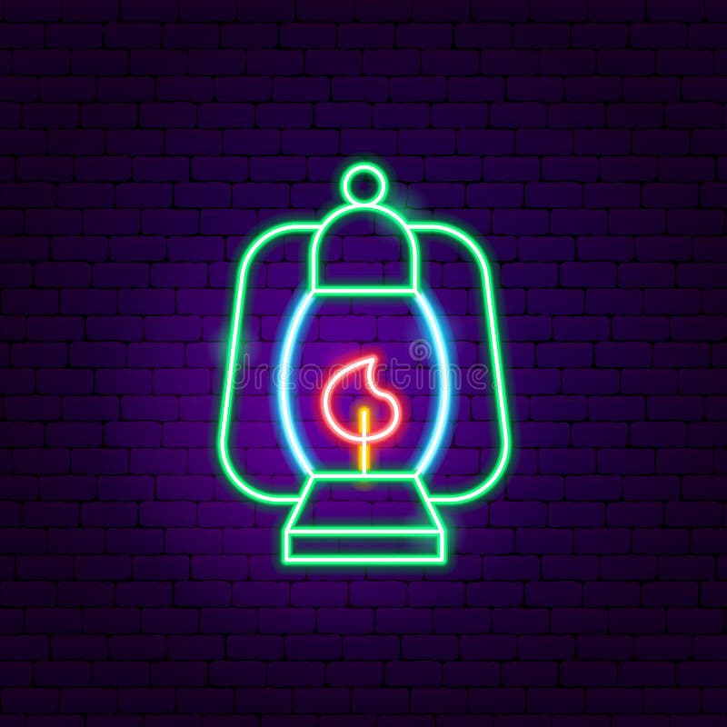 Camping Lamp Neon Sign stock vector. Illustration of fire - 172000219