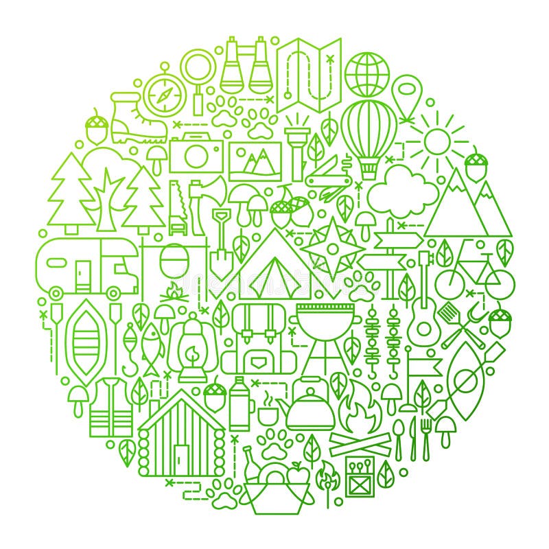Camping Line Icon Circle Design Stock Vector - Illustration of forest ...