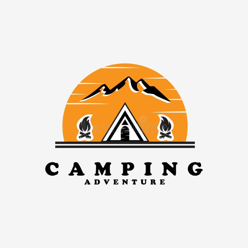 Camping Logo Design Inspiration with Mountain, Cabin and Fire Wood ...