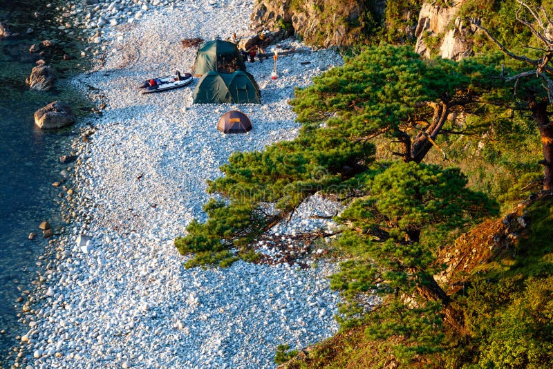 Camping with Many Tents on the Beach at the Seaside Stock Photo - Image ...