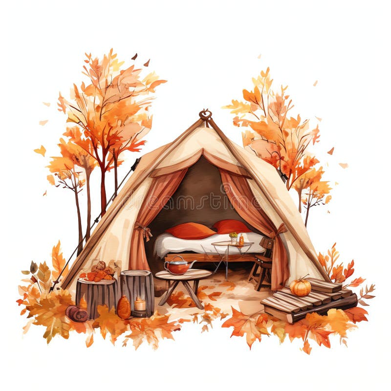 Camping Mat Autumn Fall Watercolor Illustration Stock Illustration ...