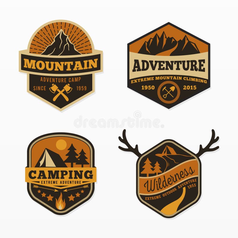 Camping and Mountain Emblem Set Stock Illustration - Illustration of ...