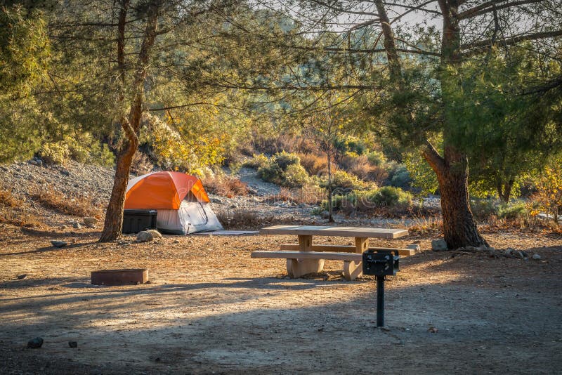 Sunset at the campsite stock photo. Image of alone, nature - 111485958