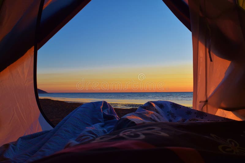 Camping near the ocean. stock image. Image of light, campsite - 57836247