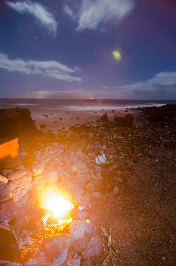Camping in the Night, Fire in the Night Stock Image - Image of picnic ...