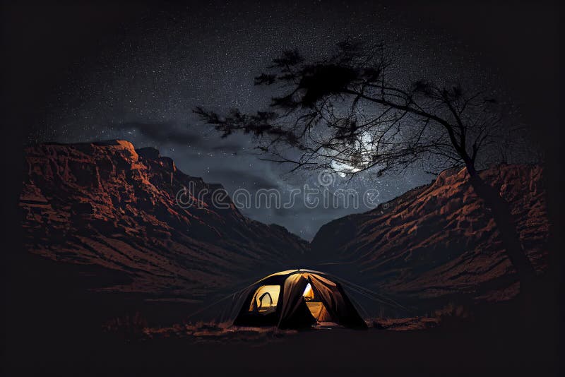 Camping at Night Representing Adventure Created Stock Illustration ...