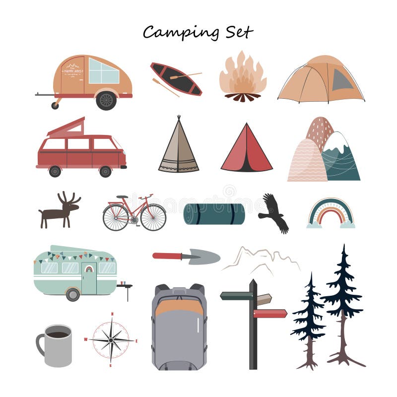 Camping Objects Icon Set. Vector Isolated Illustration Stock Vector ...