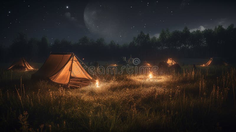 Camping on an Open Field in the Summer. Generative AI Stock ...