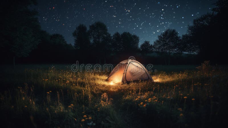 Camping on an Open Field in the Summer. Generative AI Stock ...