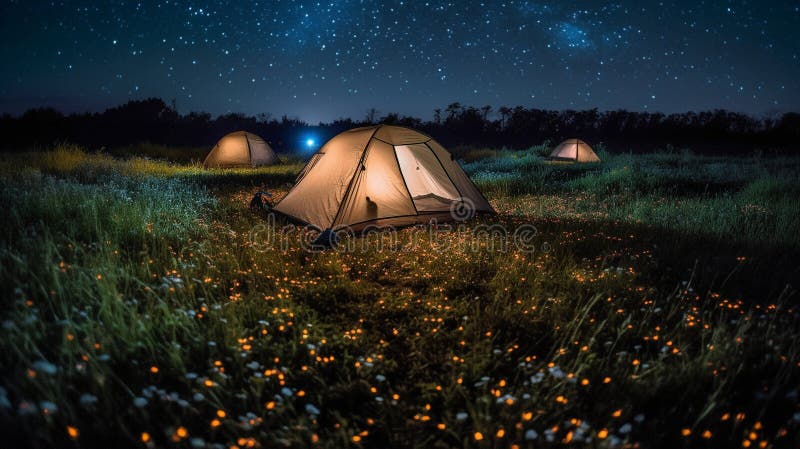 Camping on an Open Field in the Summer. Generative AI Stock ...