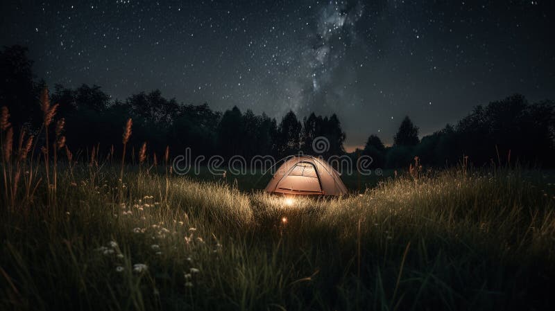 Camping on an Open Field in the Summer. Generative AI Stock ...