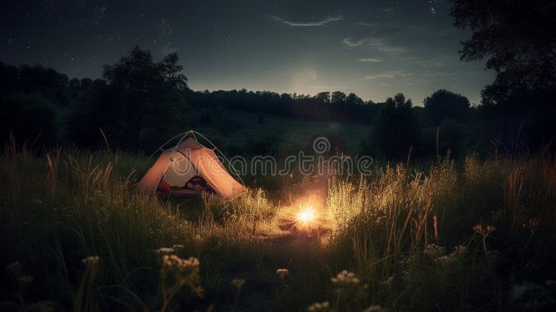 Camping on an Open Field in the Summer. Generative AI Stock ...