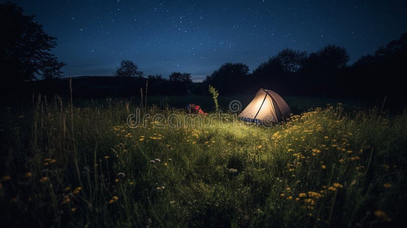 Camping on an Open Field in the Summer. Generative AI Stock ...