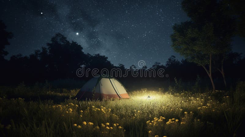Camping on an Open Field in the Summer. Generative AI Stock ...