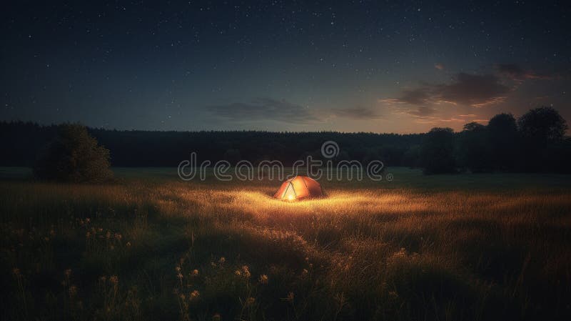 Camping on an Open Field in the Summer. Generative AI Stock ...