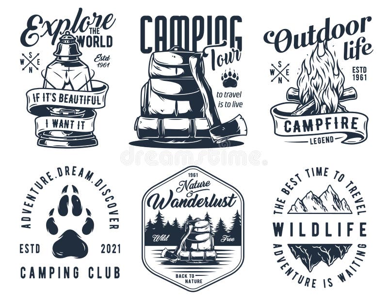 Camping Outdoor Adventure Emblem, Forest Camp Fire Stock Vector ...