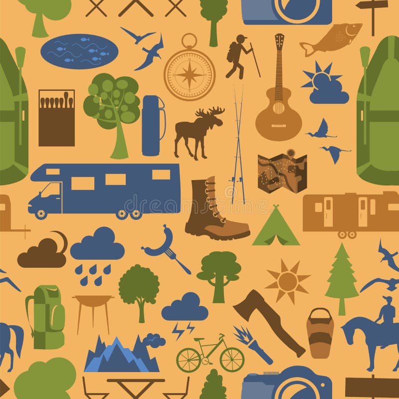 Camping Outdoors Hiking Seamless. Pattern Stock Vector - Illustration ...