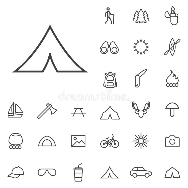 Camping Outline, Thin, Flat, Digital Stock Vector - Illustration of ...