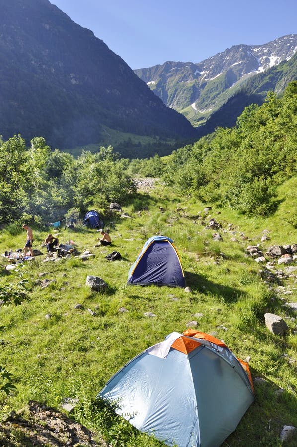 Camping Place on Alpine Mountain of Switzerland Editorial Photography ...